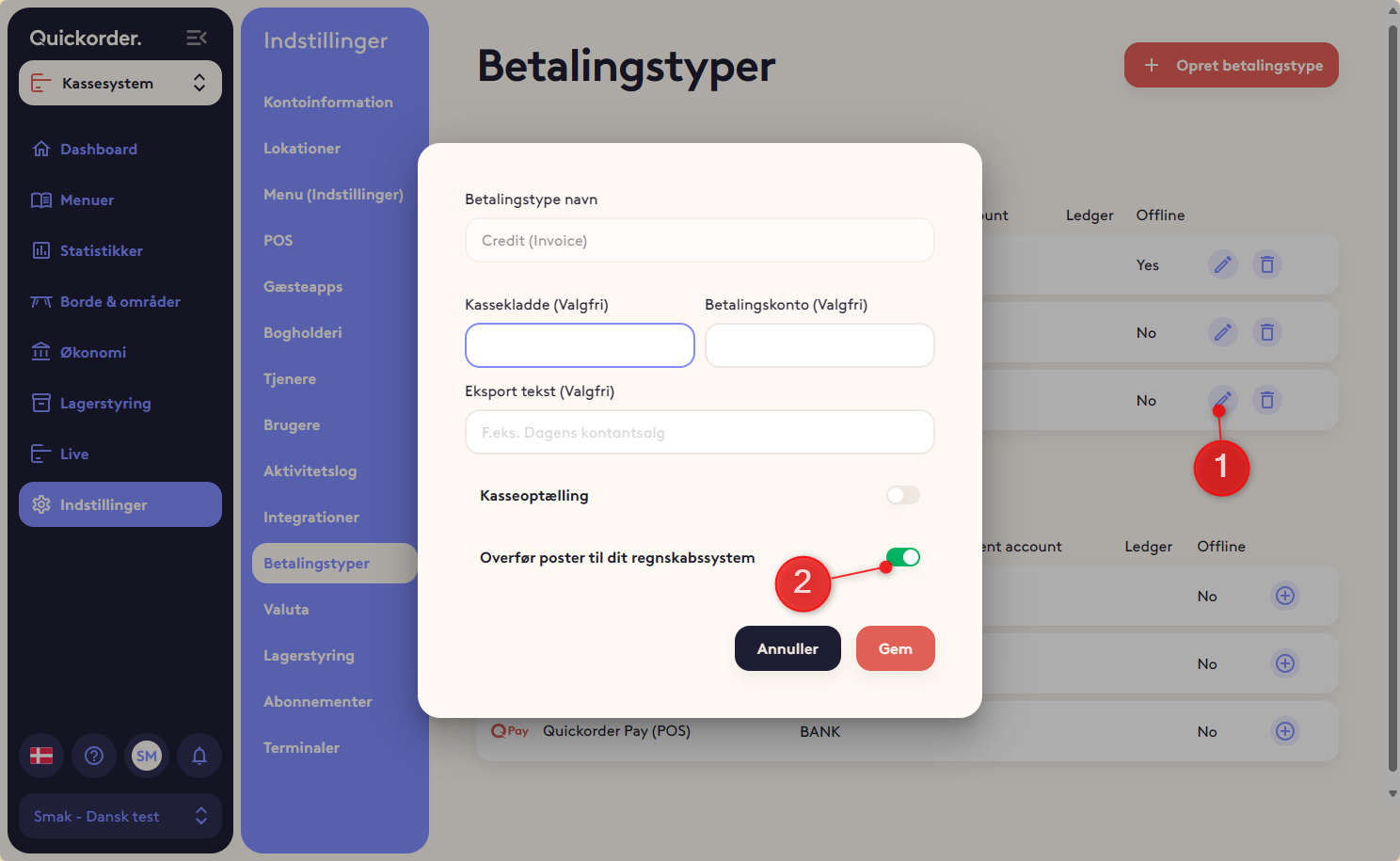 Faktura/Kredit system i Quickorder POS