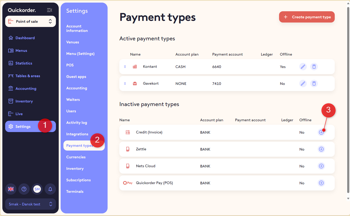 Faktura/Kredit system i Quickorder POS